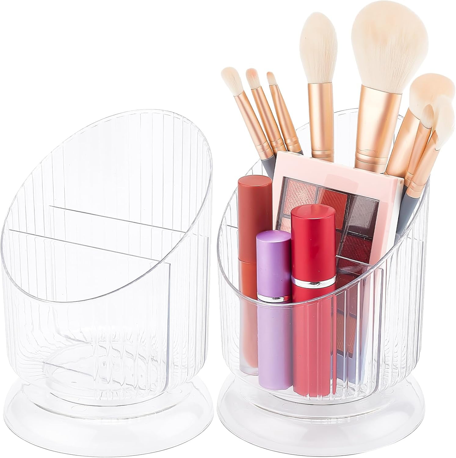 2Pcs Makeup Brush Holder Organizer Clear Plastic 3 Compartment Make-up ...