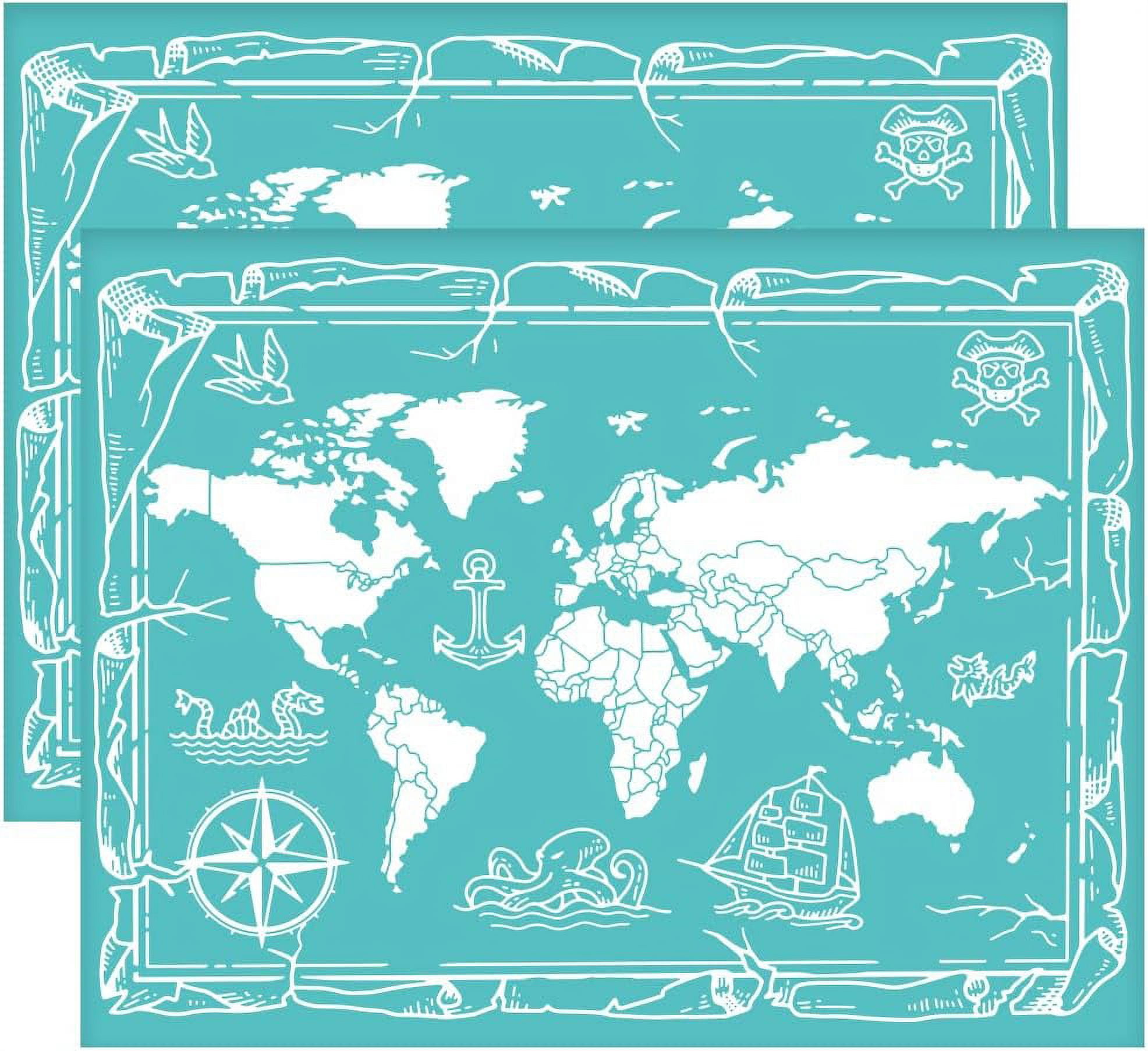 2Pcs Map Self-Adhesive Silk Screen Printing Stencil Nautical Chart Silk ...