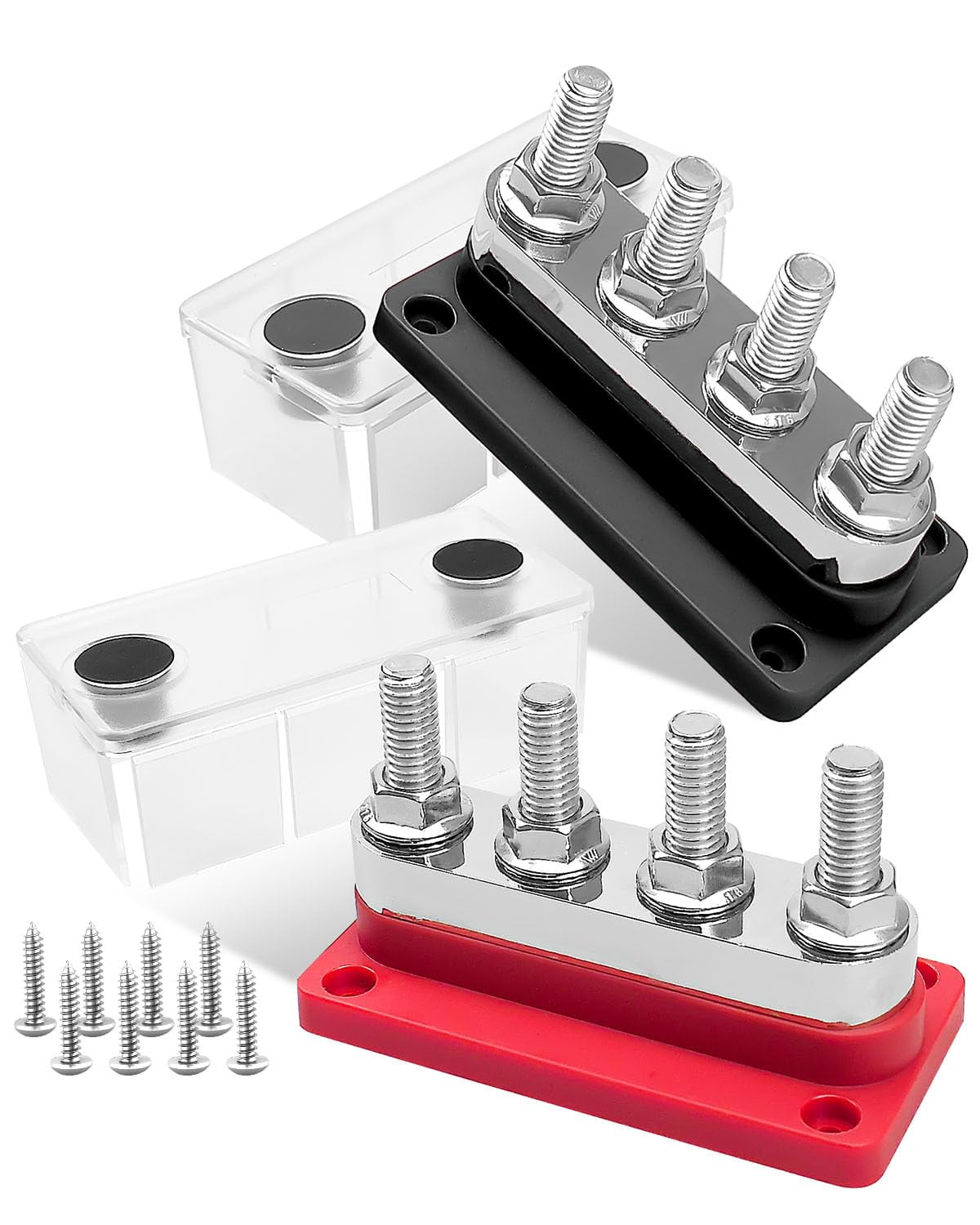 2Pcs Marine Battery Bus Bar 12-48V 600A, 4 M10 Studs (3/8") Heavy Duty ...