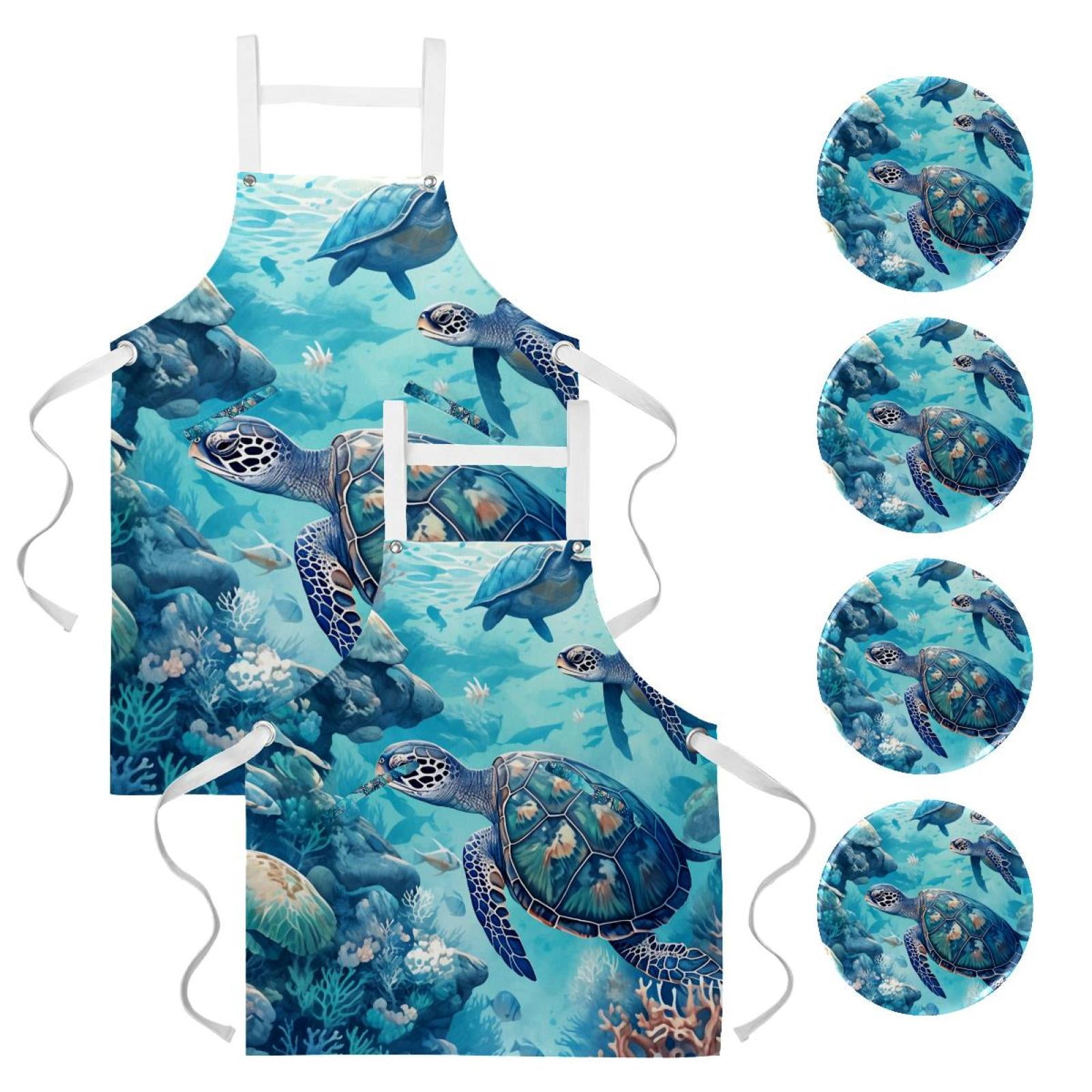 2Pcs Marine Coral Turtle Versatile Aprons Set - Kitchen, Baking,Cooking ...