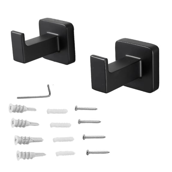 2Pcs Matte Black Square Hook Rustproof For Hanging Towels Clothes And ...