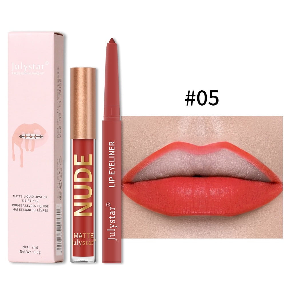 2Pcs Matte Liquid tick and Lip Liner Sets, One Step Makeup Kit, Non ...