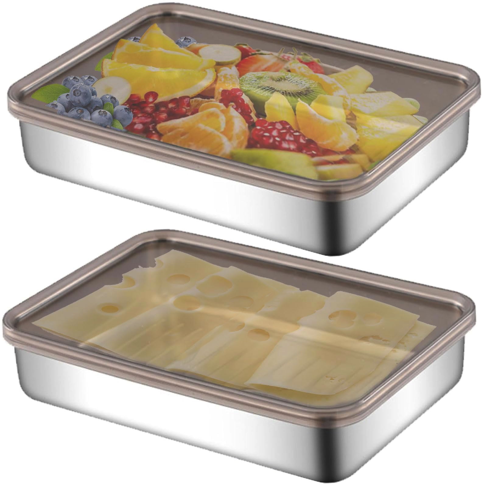 2Pcs Meal Prep Food Containers with Lids, Stainless Steel Trays Freezer ...