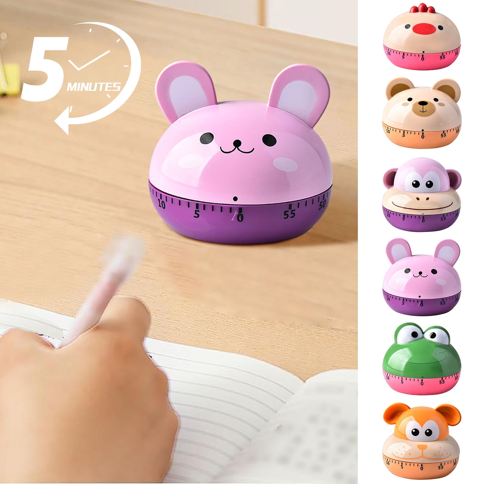 2Pcs Mechanical Kitchen Timer, Cute Cartoon Animal Timer for Kids, Wind ...