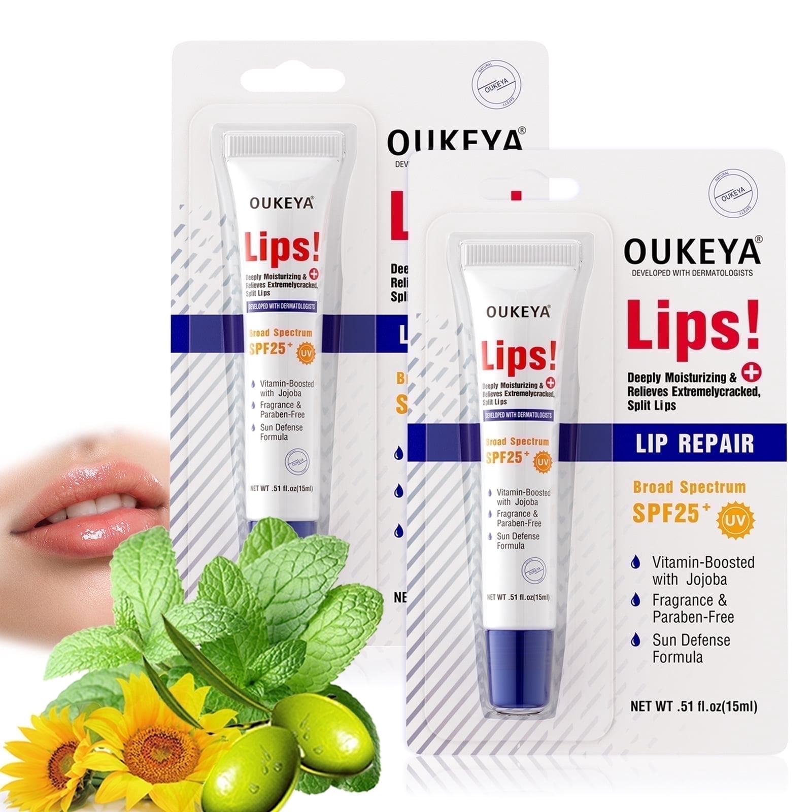 OUKEYA Hydrating Lip Balms, White，100% Natural Ingredients, Squeeze ...