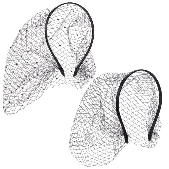 2Pcs Mesh Veil Headband with Rhinestone 9.3~10.4 Inch Veils Mesh Lace ...