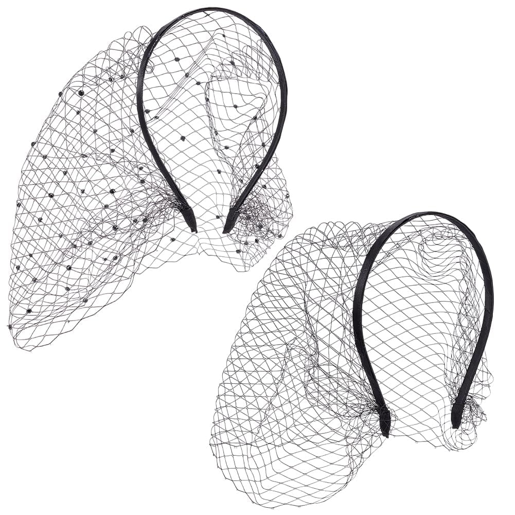 2Pcs Mesh Veil Headband with Rhinestone 9.3~10.4 Inch Veils Mesh Lace ...