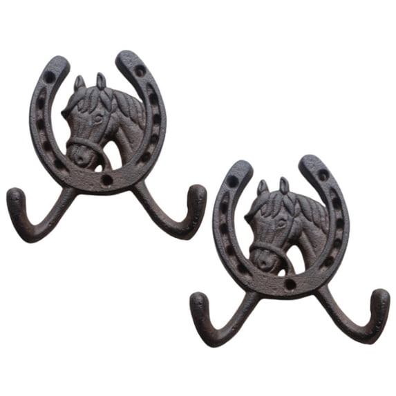 2Pcs Metal Cast Iron Wall Hooks Horse Head Hangers Outdoor Garden ...