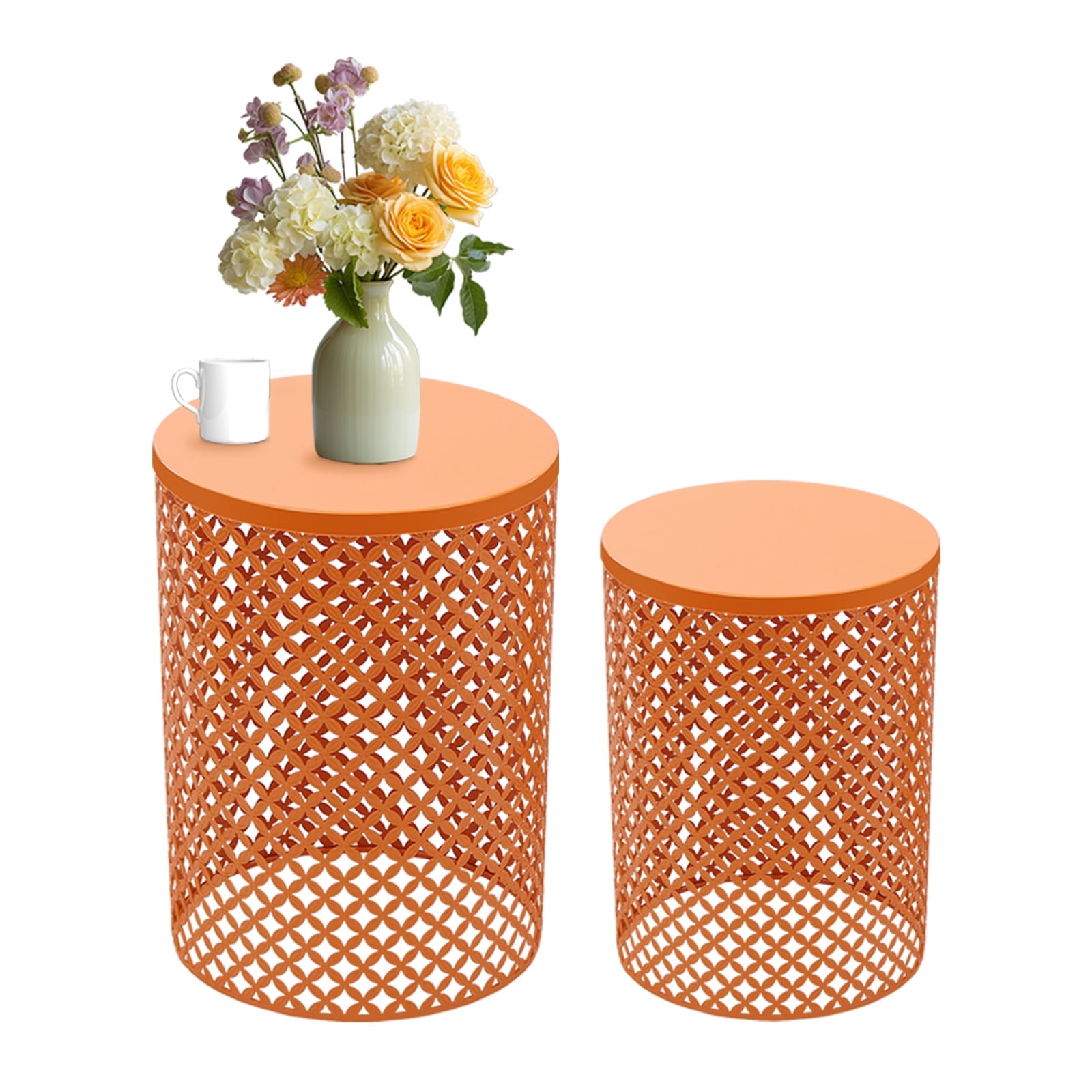 2Pcs Metal Indoor Side Table, Frame Round Side Table Modern End Table ...