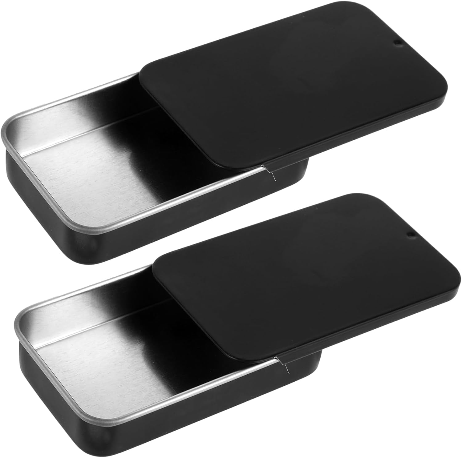 2Pcs Metal Rectangular Hinged Tins, Matte Black Mini Portable Box ...
