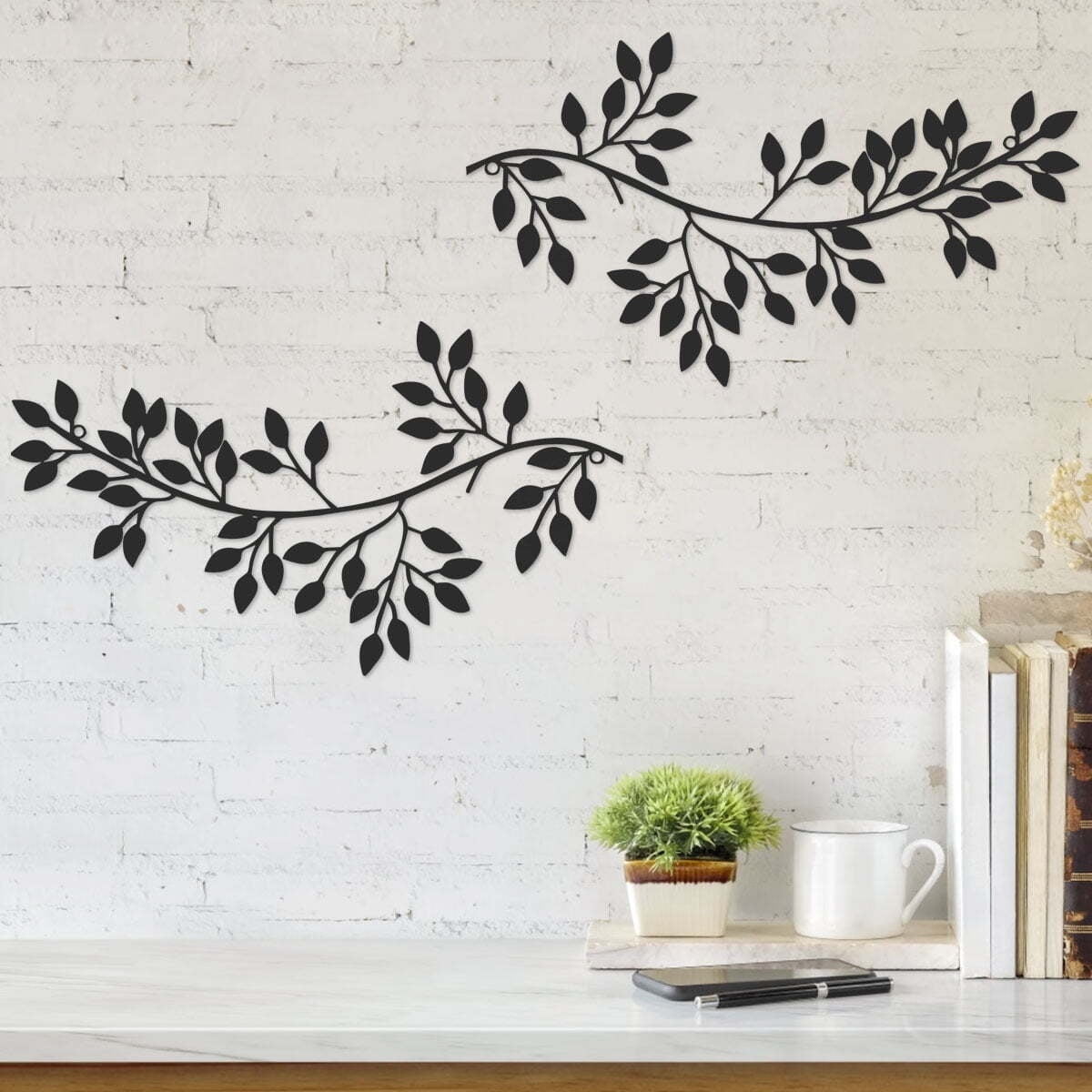 2Pcs Metal Tree Leaf Wall Art Vine Olive Branch Leaf Wall Decor Wrought ...
