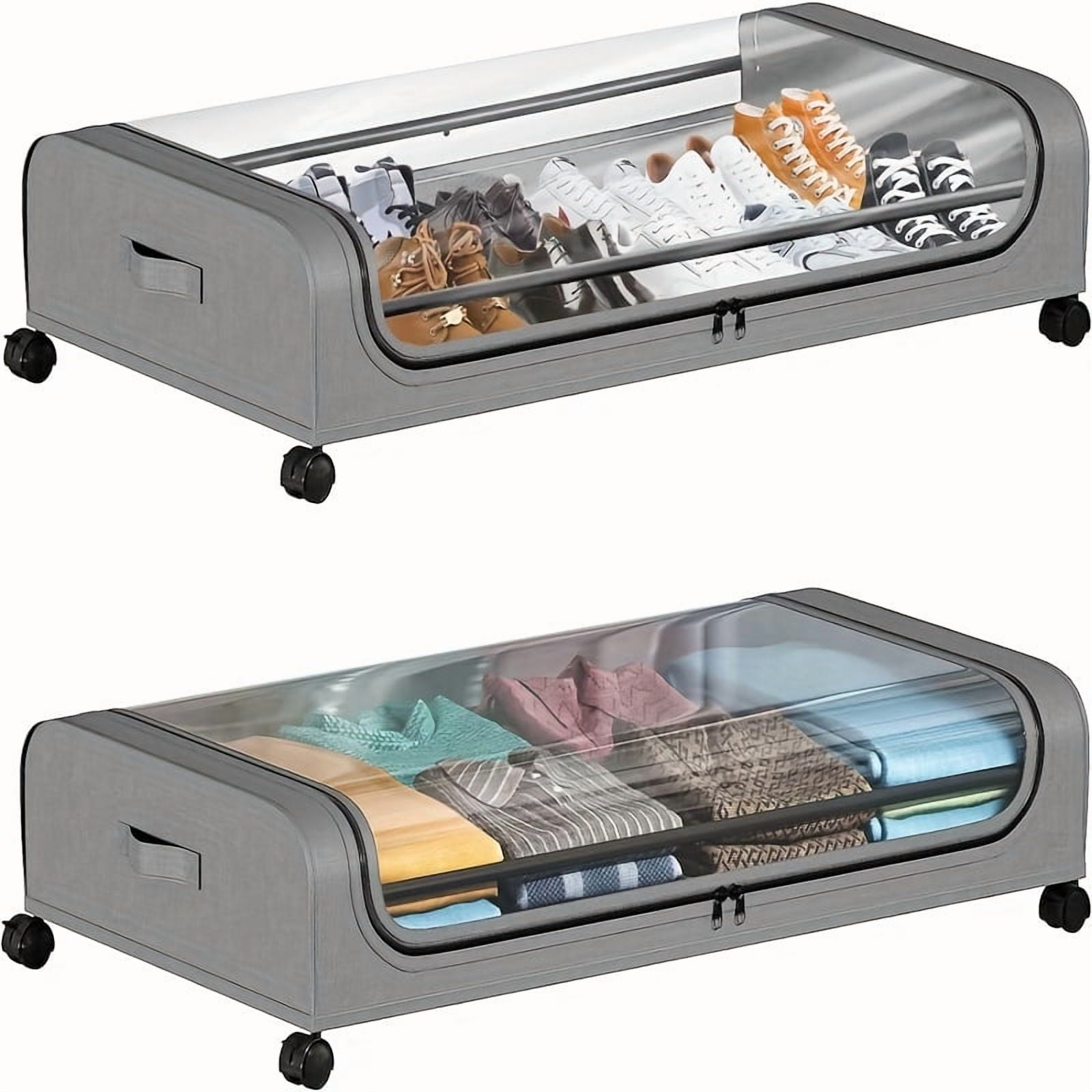 2Pcs Metal Under Bed Storage Bins - With Wheels & Lids for Clothes ...
