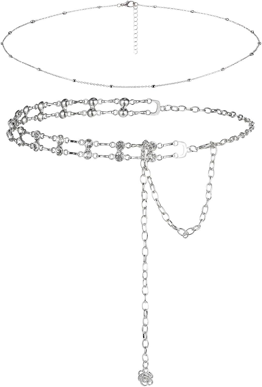 2Pcs Metal Waist Silver Chain Belts, Layered Belly Chain for Women Girl ...