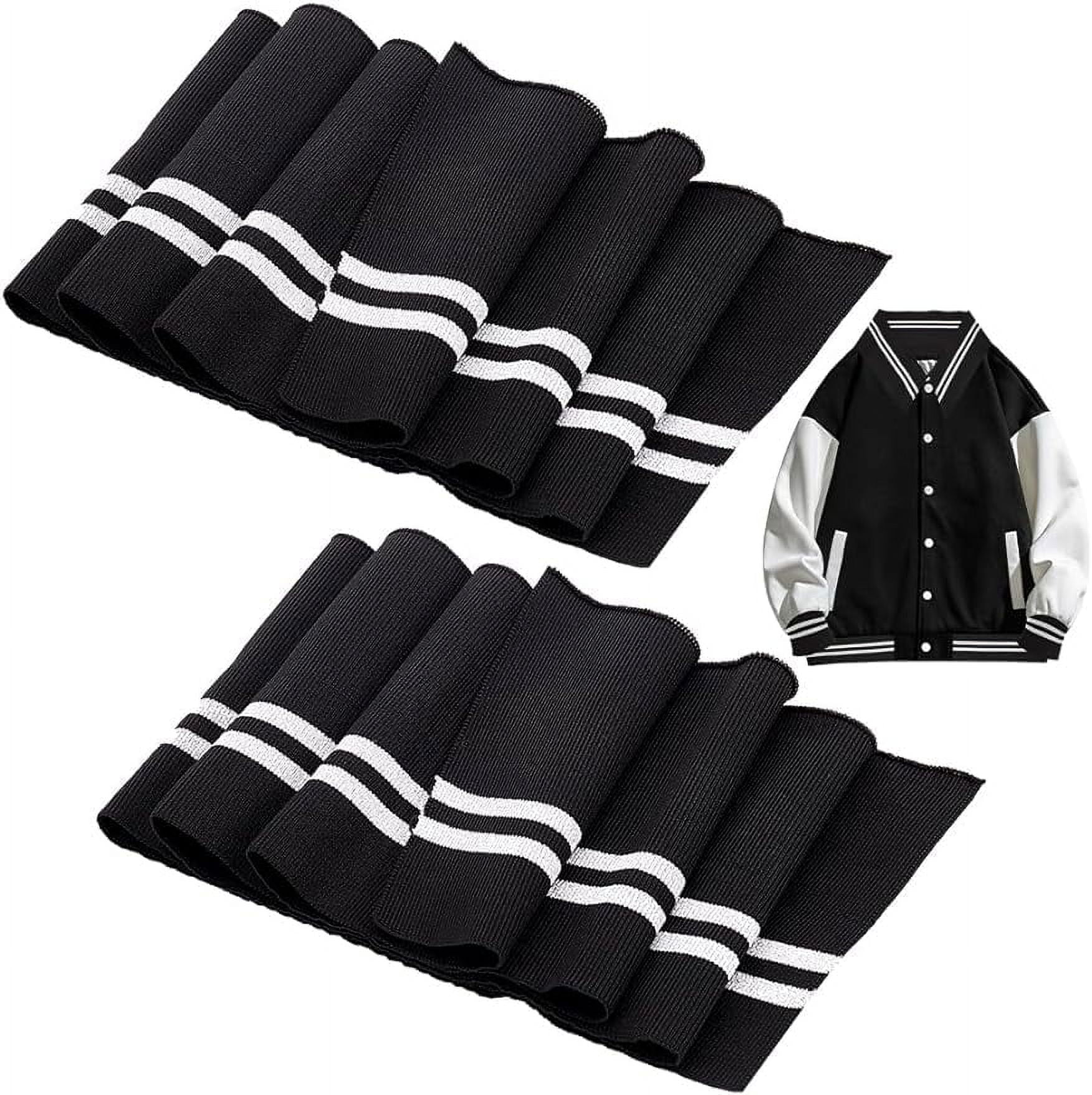 2Pcs Metallic Stripe Pattern Ribbing Fabric for Cuffs 5.3x37.4" Black ...