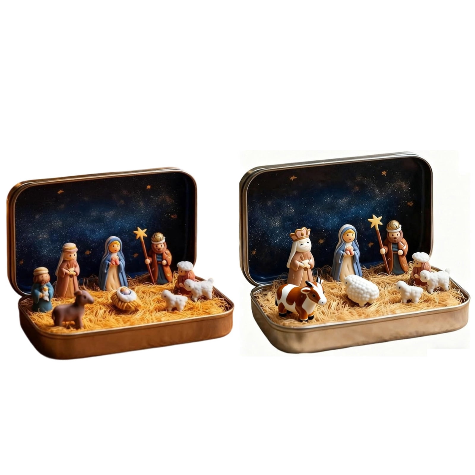 2Pcs Mini Christmas Nativity Set in a Tin Box, Pocket Size Figure ...