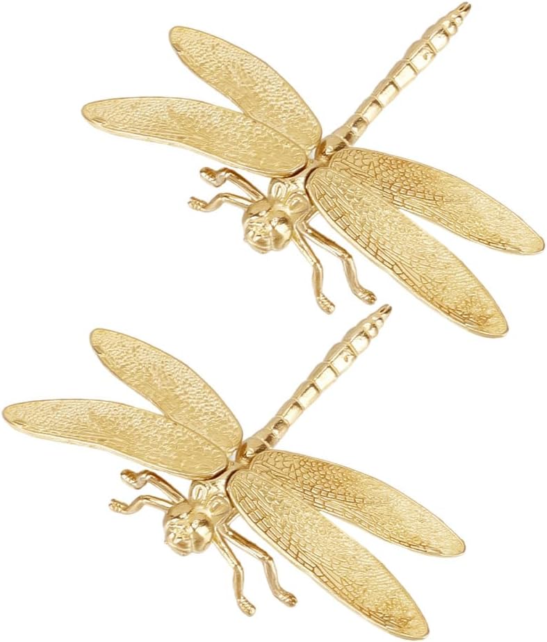 2Pcs Mini Dragonfly Sculpture Golden Brass Insect Statues Ornament Good ...