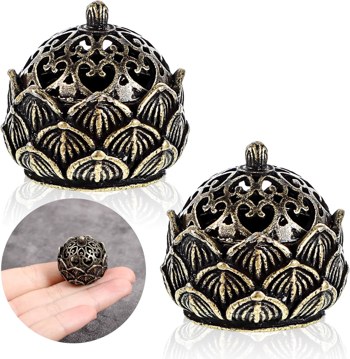2Pcs Mini Lotus Incense Burner, Small Brass Flower Incense Holder ...