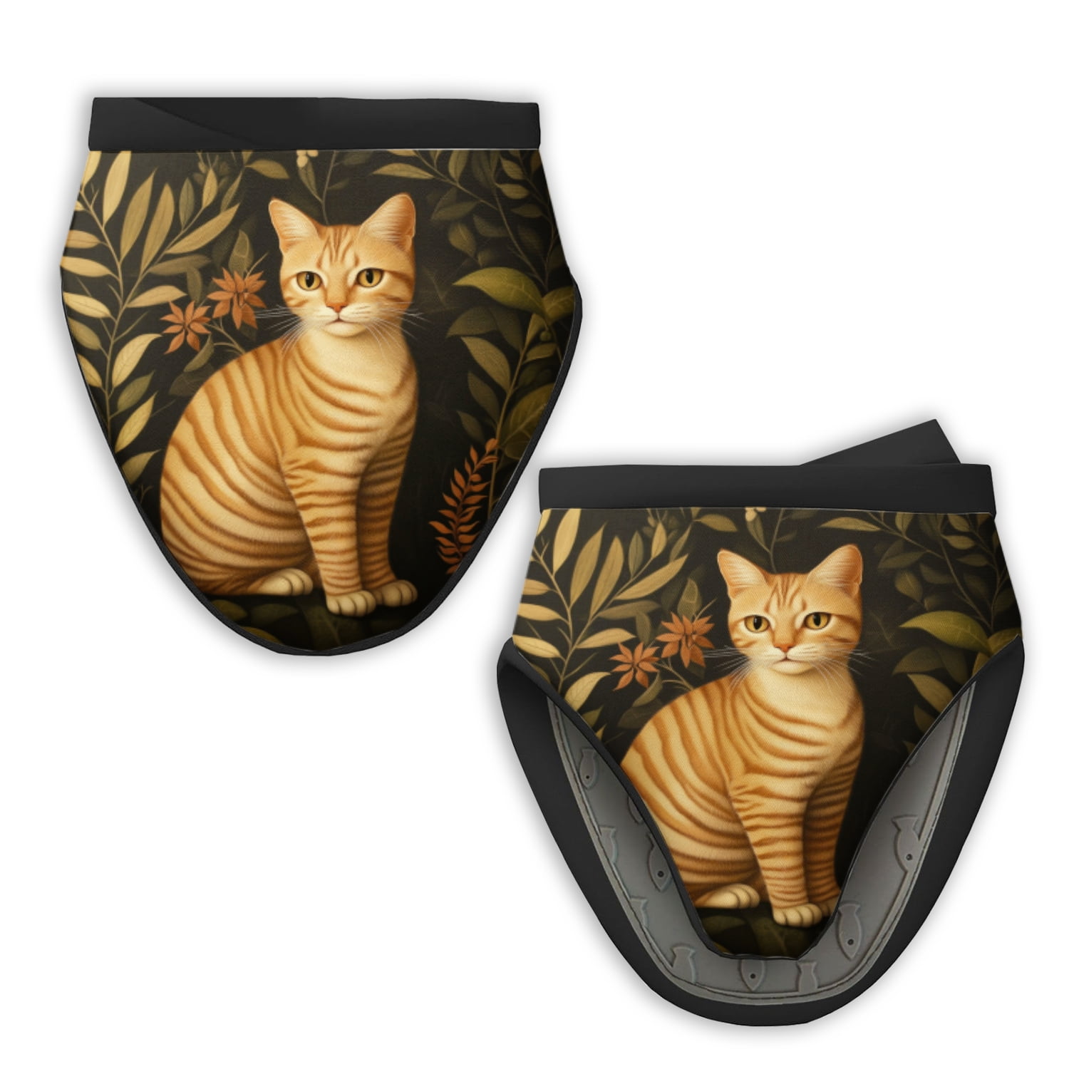 2Pcs Mini Oven Mitts, Botanical - Themed Orange Cat Fabric Kitchen ...