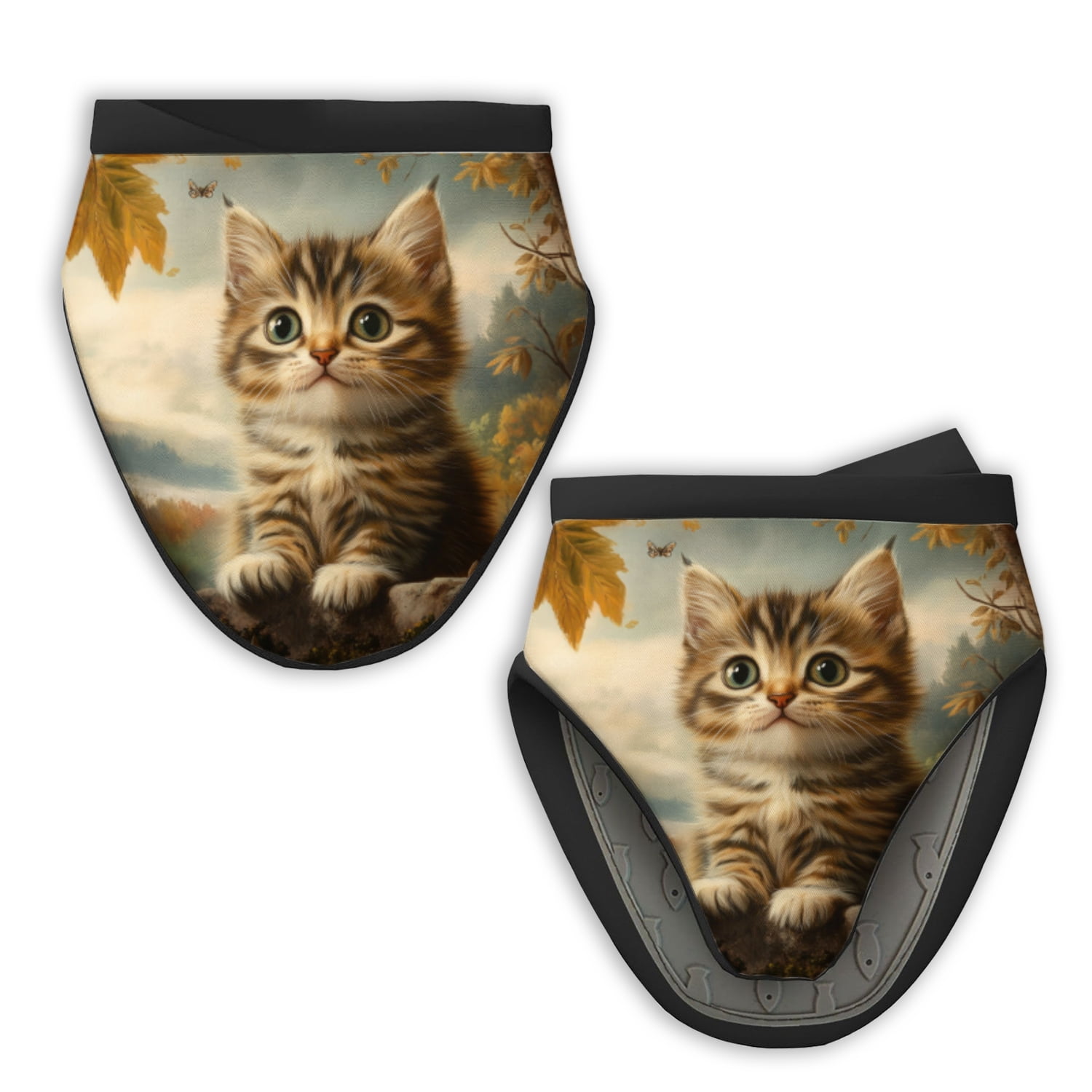 2Pcs Mini Oven Mitts, Exquisite Fall - Foliage Kitten Fabric Kitchen ...