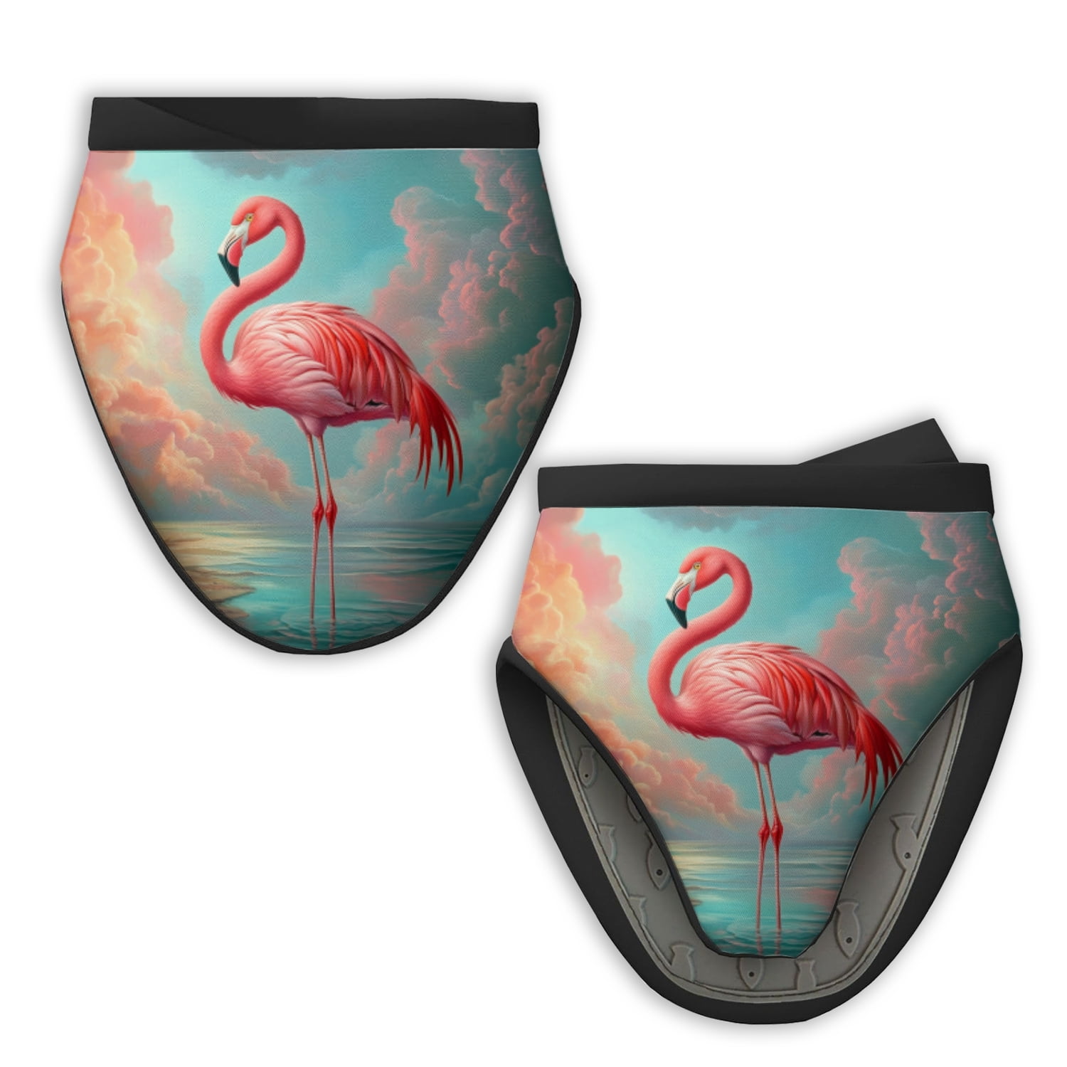 2Pcs Mini Oven Mitts, Pink Flamingo Stand On Water Edge Fabric Kitchen ...