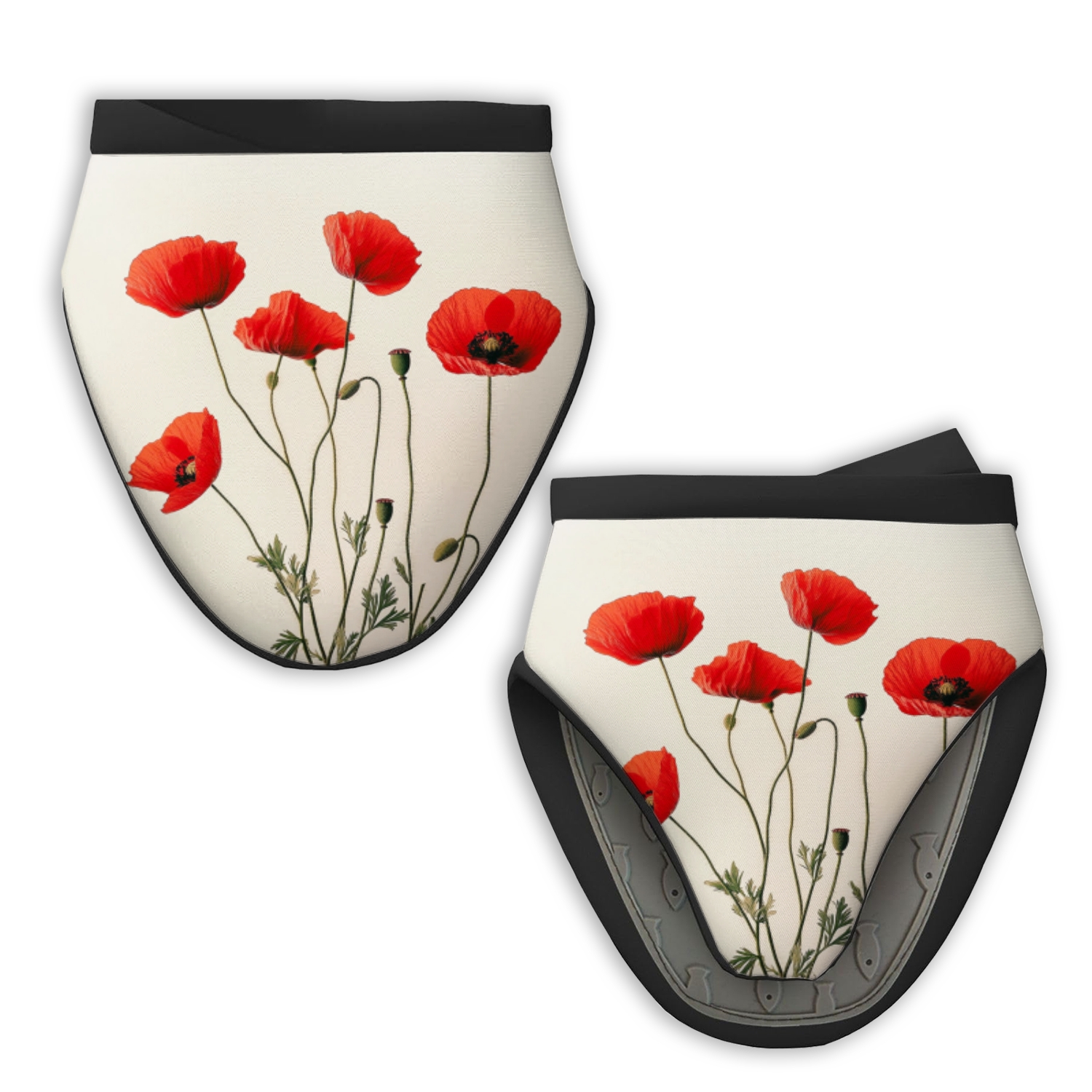 2Pcs Mini Oven Mitts, Red Poppy With Slender Stems Fabric Kitchen ...