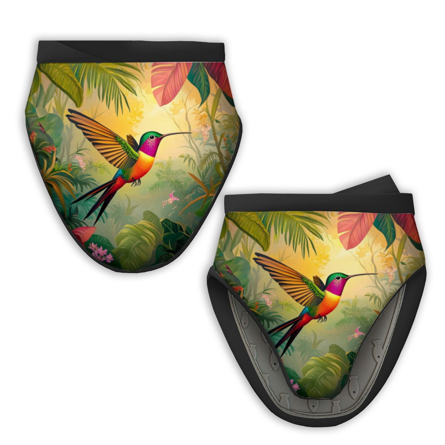 2Pcs Mini Oven Mitts, Tropical Hummingbird In Jungle Canopy Fabric ...