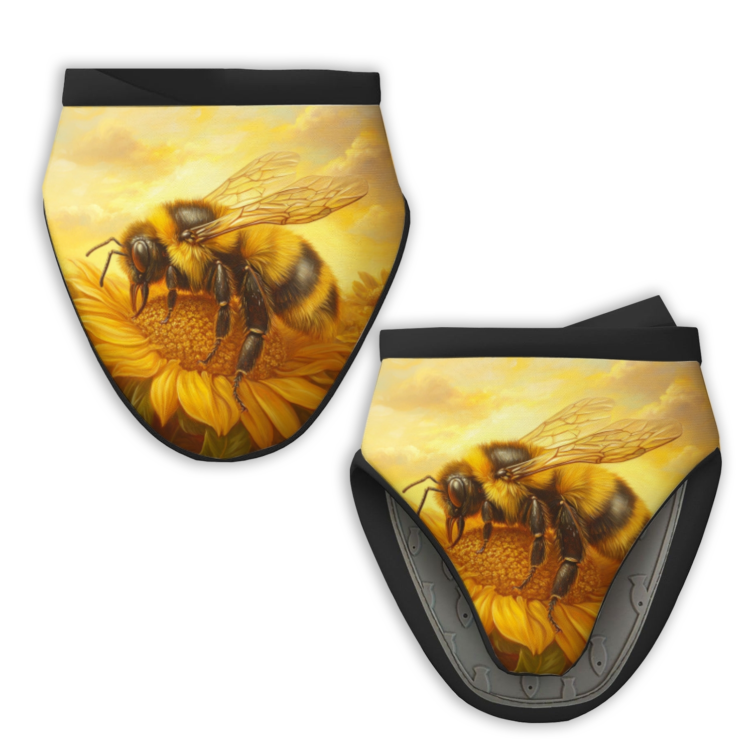 2Pcs Mini Oven Mitts, Yellow Bee Pick Honey From Sunflower Fabric ...
