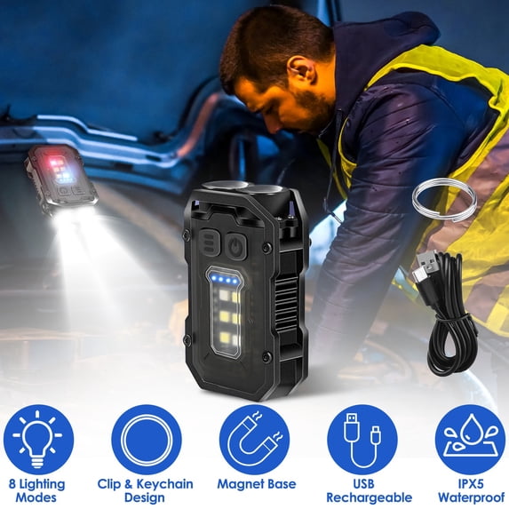2Pcs Mini Pocket Keychain EDC Flashlight LED COB Portable Clip on ...