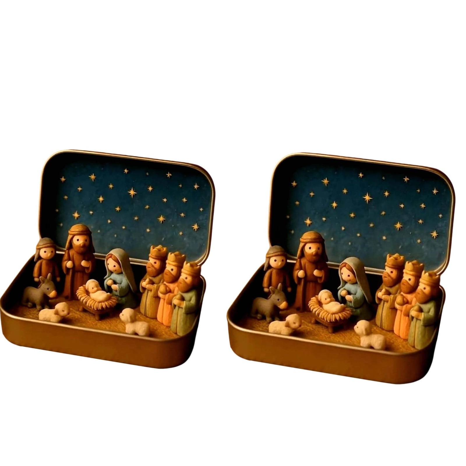 2Pcs Mini Religious Easter Nativity Set in a Tin Box, Pocket Size ...