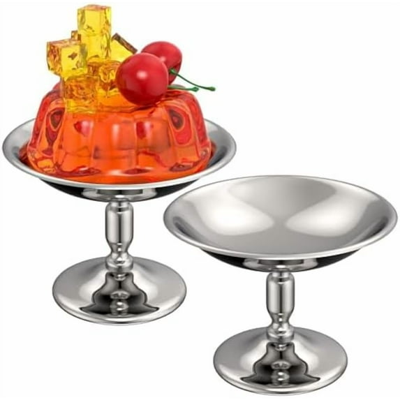 2Pcs Mini Sliver Ice Cream Bowls Stainless Steel Dessert Cup Parfait Sundae Trifle Bowl Footed ...