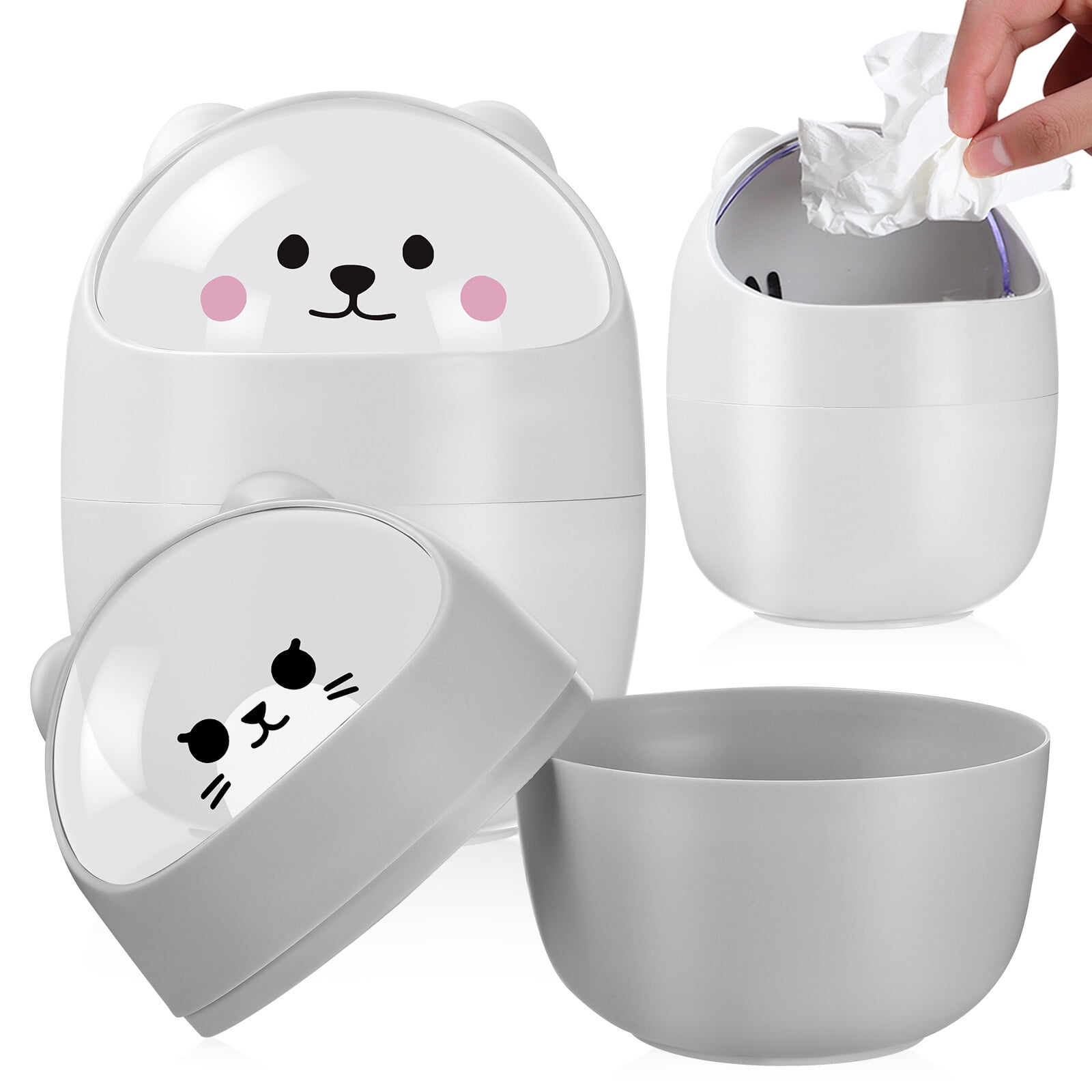 2Pcs Mini Trash Can Adorable Cat Trash Bin Desktop Trash Can with Lid ...