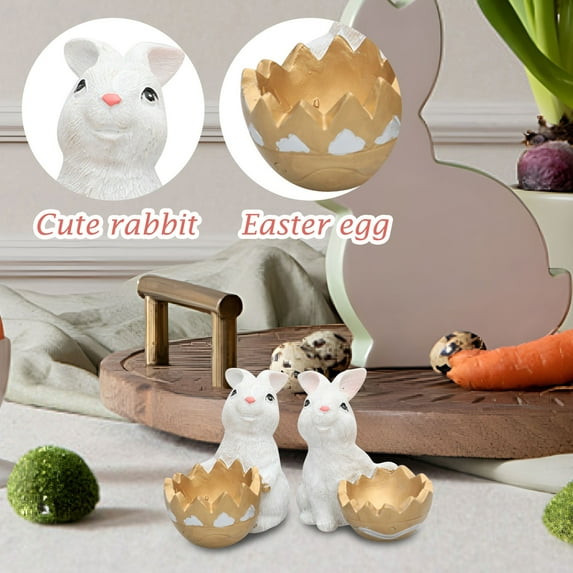 2Pcs Miniature Bunny Animals Model & Easter Carrot Decor Figurines ...