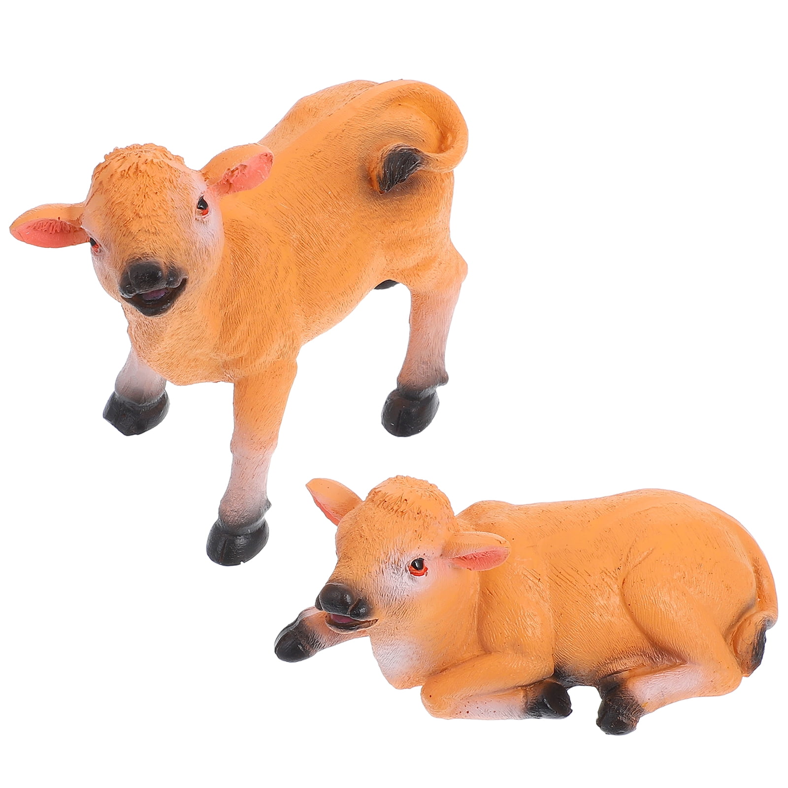 2Pcs Miniature Cow Figurines Calf Realistic Farm Animal Hand Painted ...