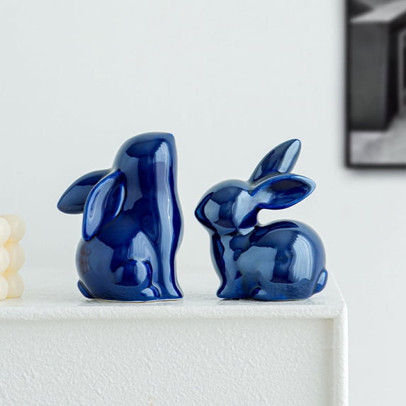 2Pcs Modern Ceramic Bunny Figurines Set, 10CM Minimalist Rabbit Statues ...