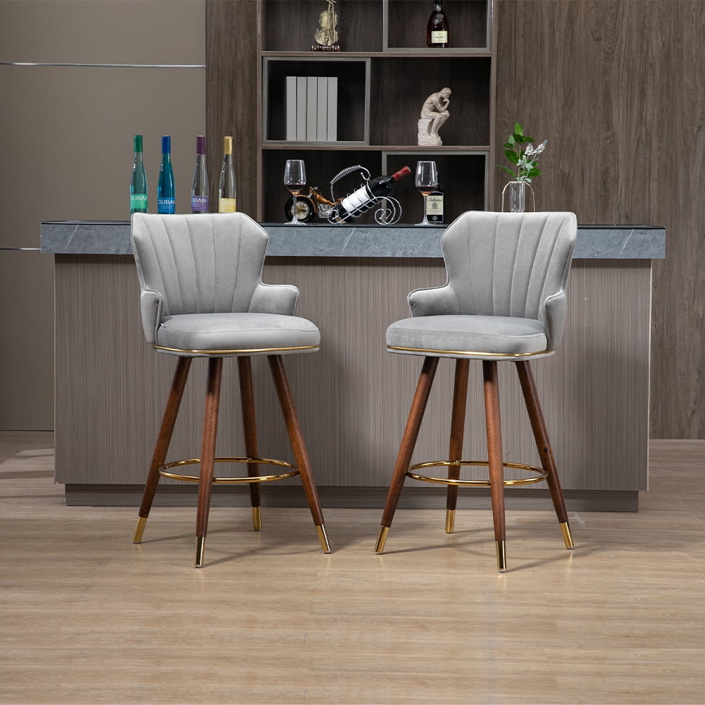 2Pcs Modern Swivel Bar Stools Upholstered 360 Degrees Fixed Height ...