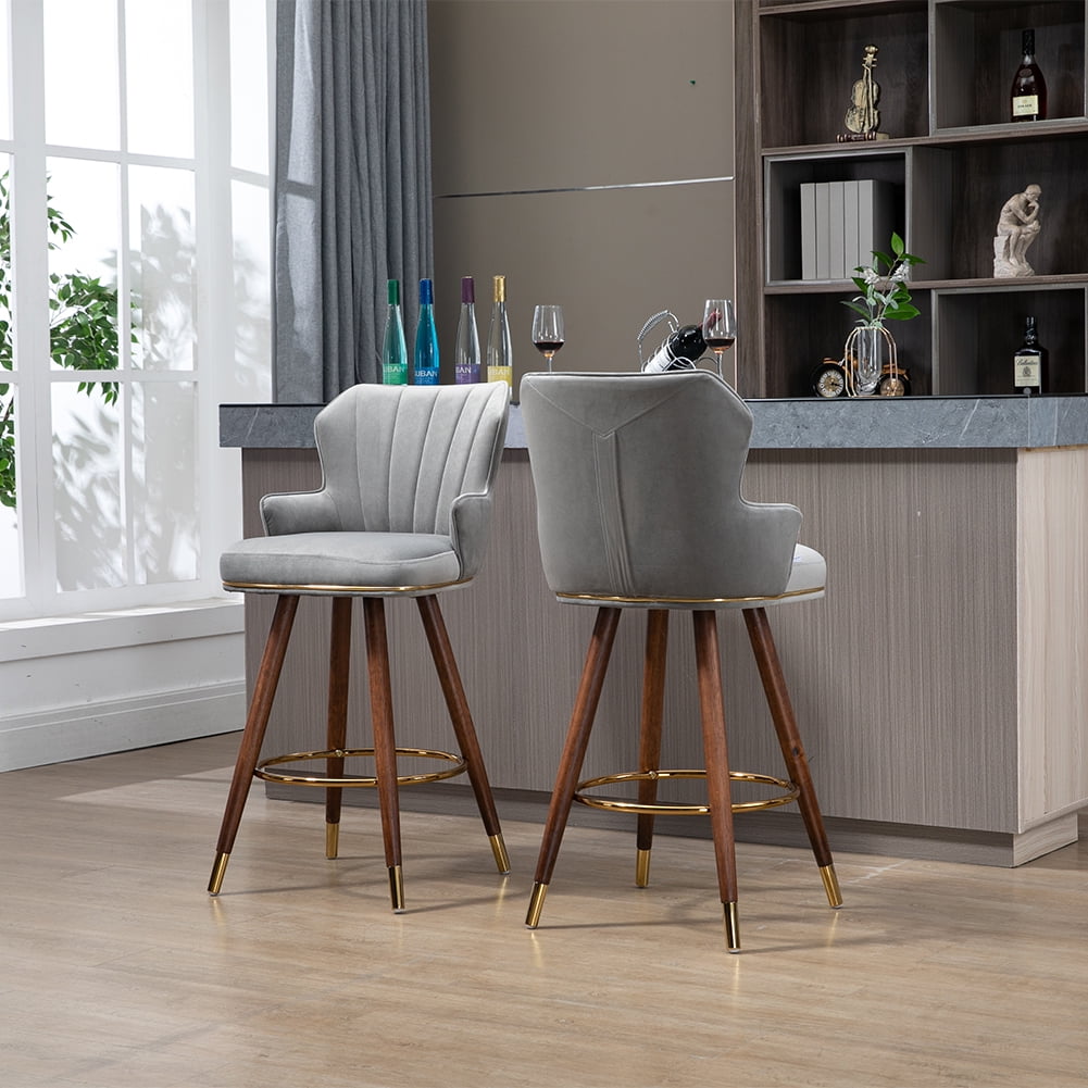 2Pcs Modern Swivel Bar Stools Upholstered 360 Degrees Fixed Height ...