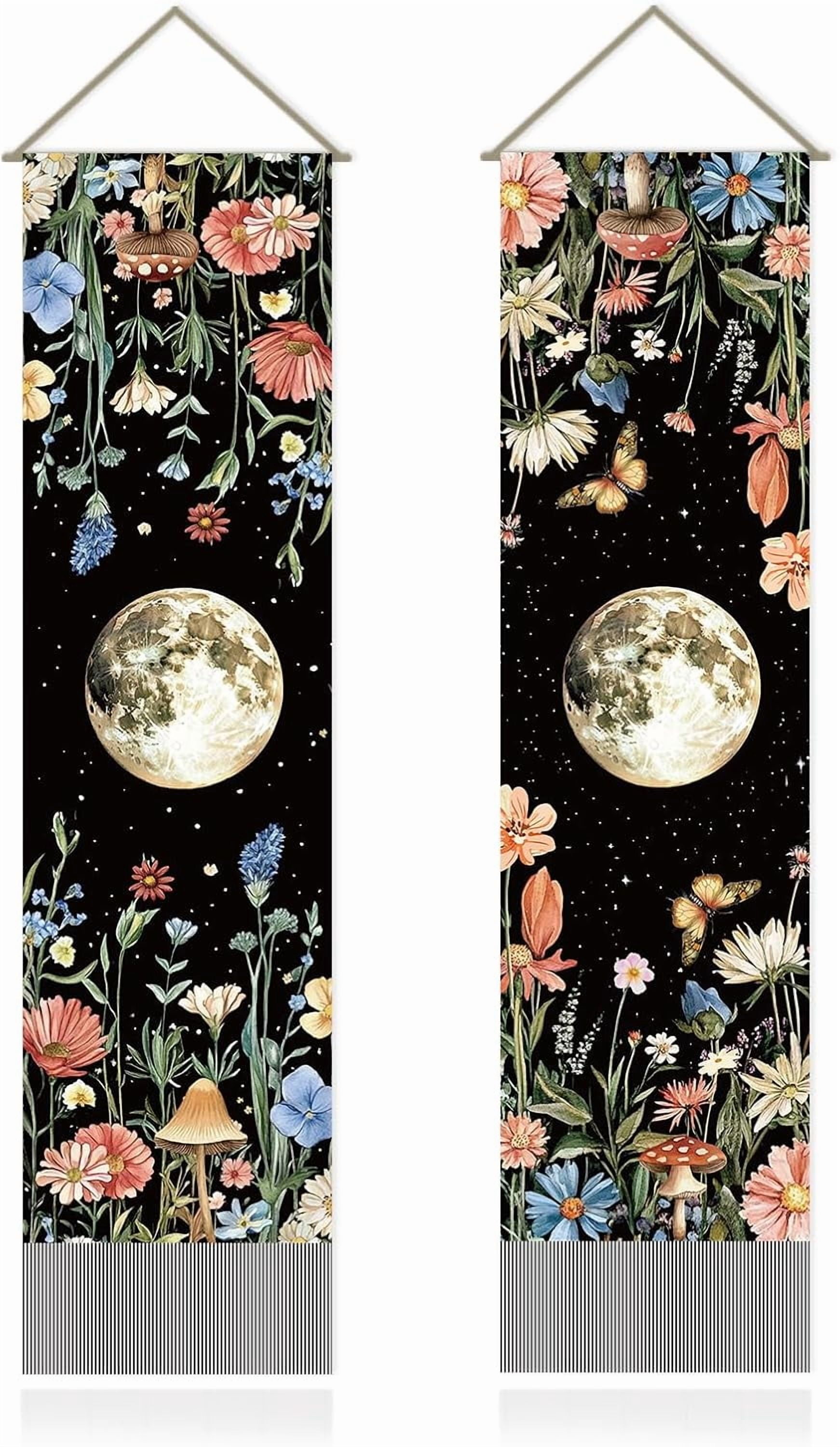 2Pcs Moon Tapestry Plants Florid Wall Blanket Tapestries Folwer Long ...
