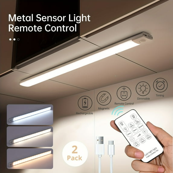 2Pcs Motion Sensor Under Cabinet Light | 3-Color Dimmable LED with ...