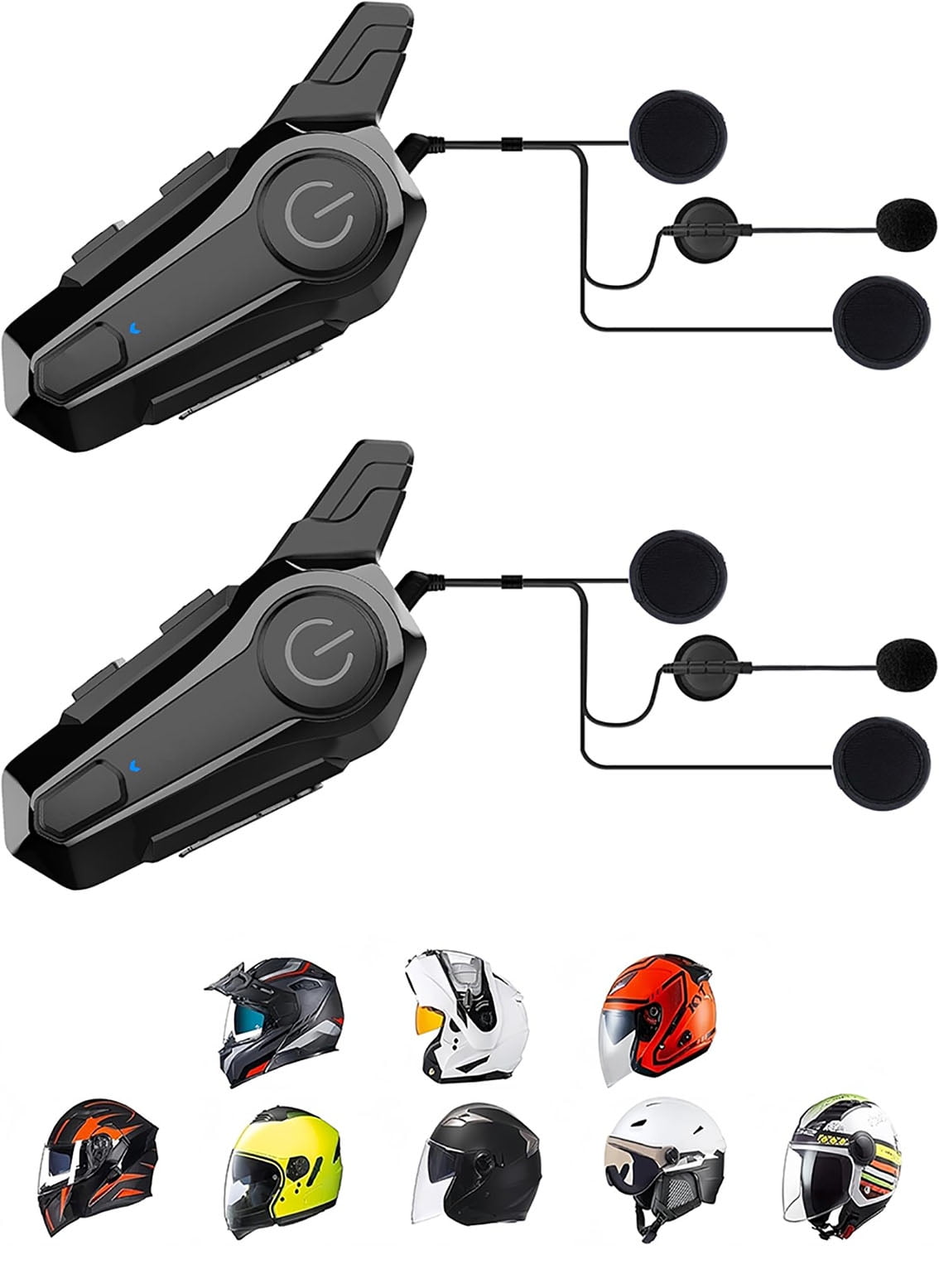 2Pcs Motorcycle Bluetooth Headset, IPX6 Waterproof, with CVC Noise ...
