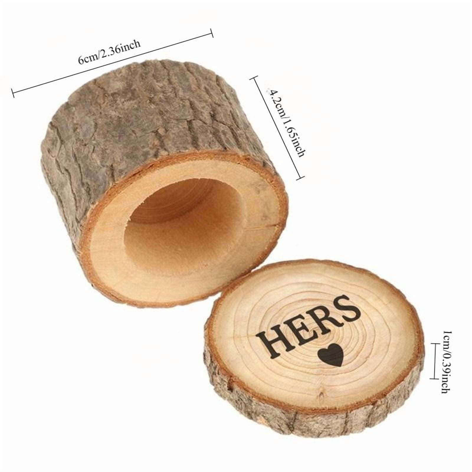 2Pcs Mr Mrs Printed Round Wooden Ring Box, Rustic Wedding Ring Holder ...