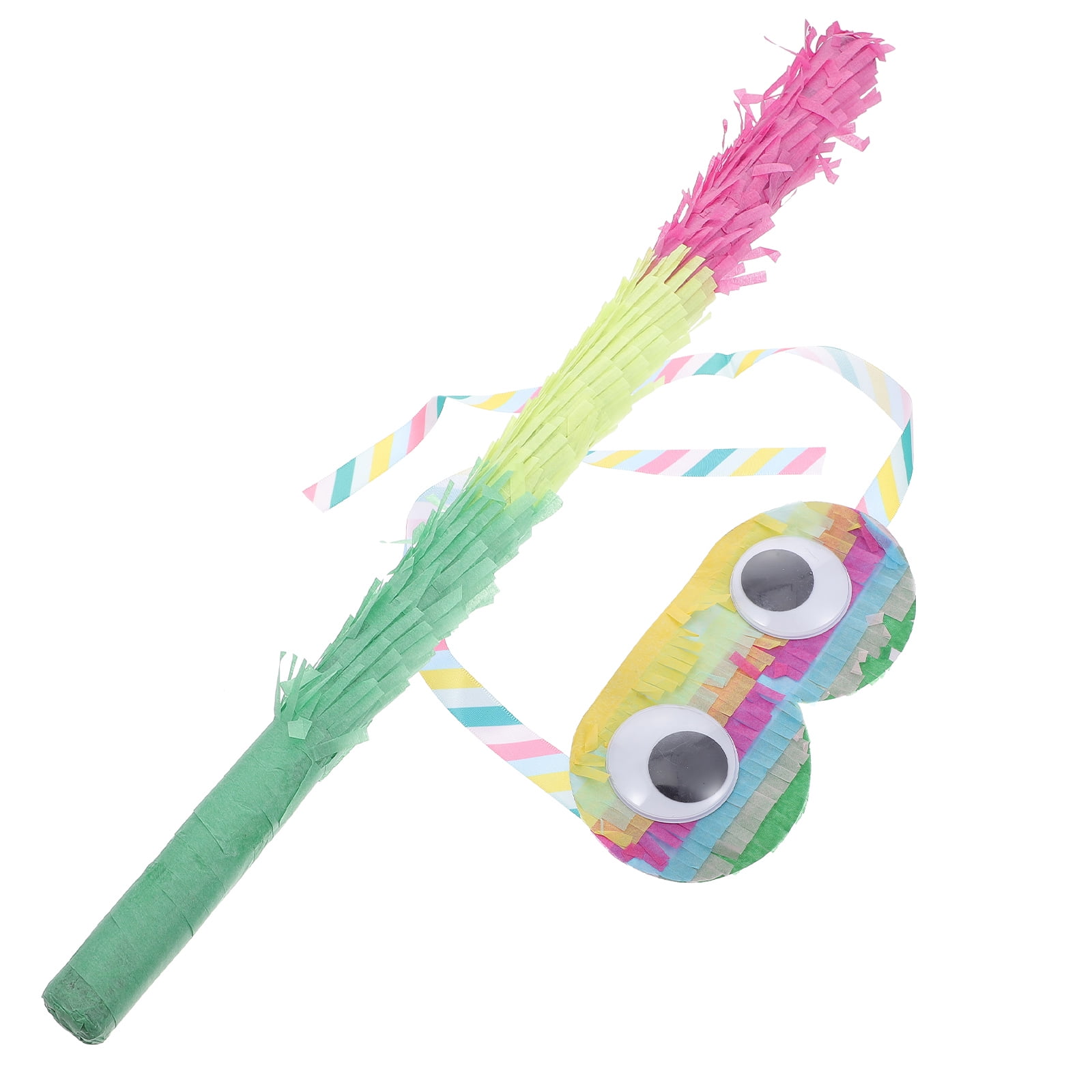 2Pcs Multi-Color Paper Fringe Pinata Stick with Mask Party Game ...