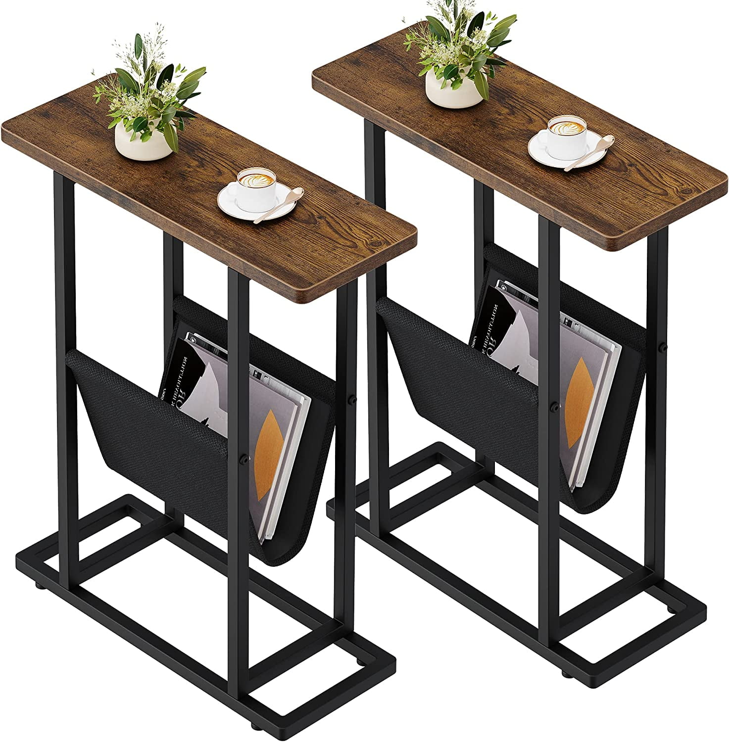 2Pcs Narrow Side Table for Small Spaces, Slim Thin End Table with ...