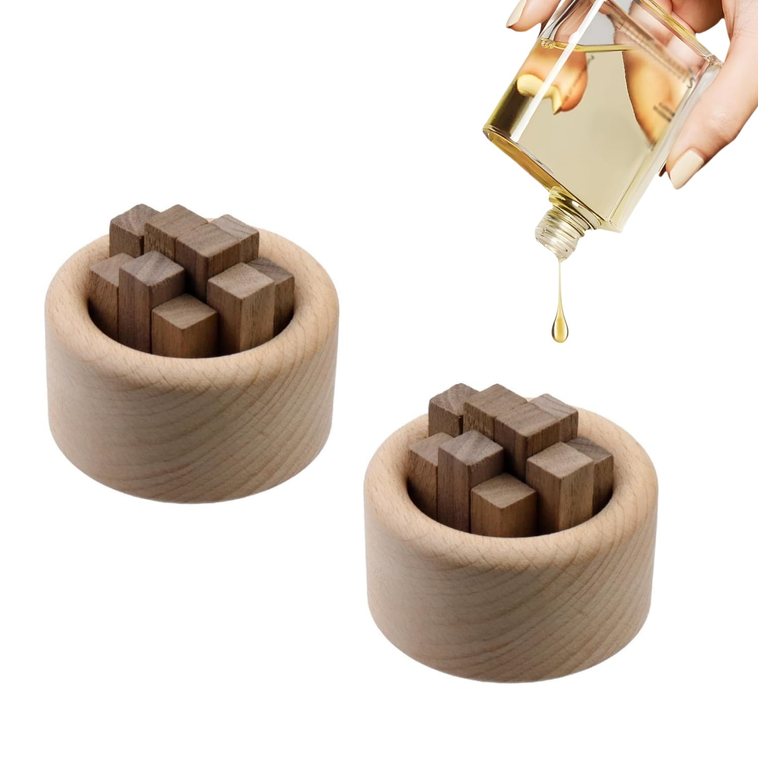 2Pcs Natural Beech Wood Aromatherapy Diffuser Set - Round Essential Oil ...