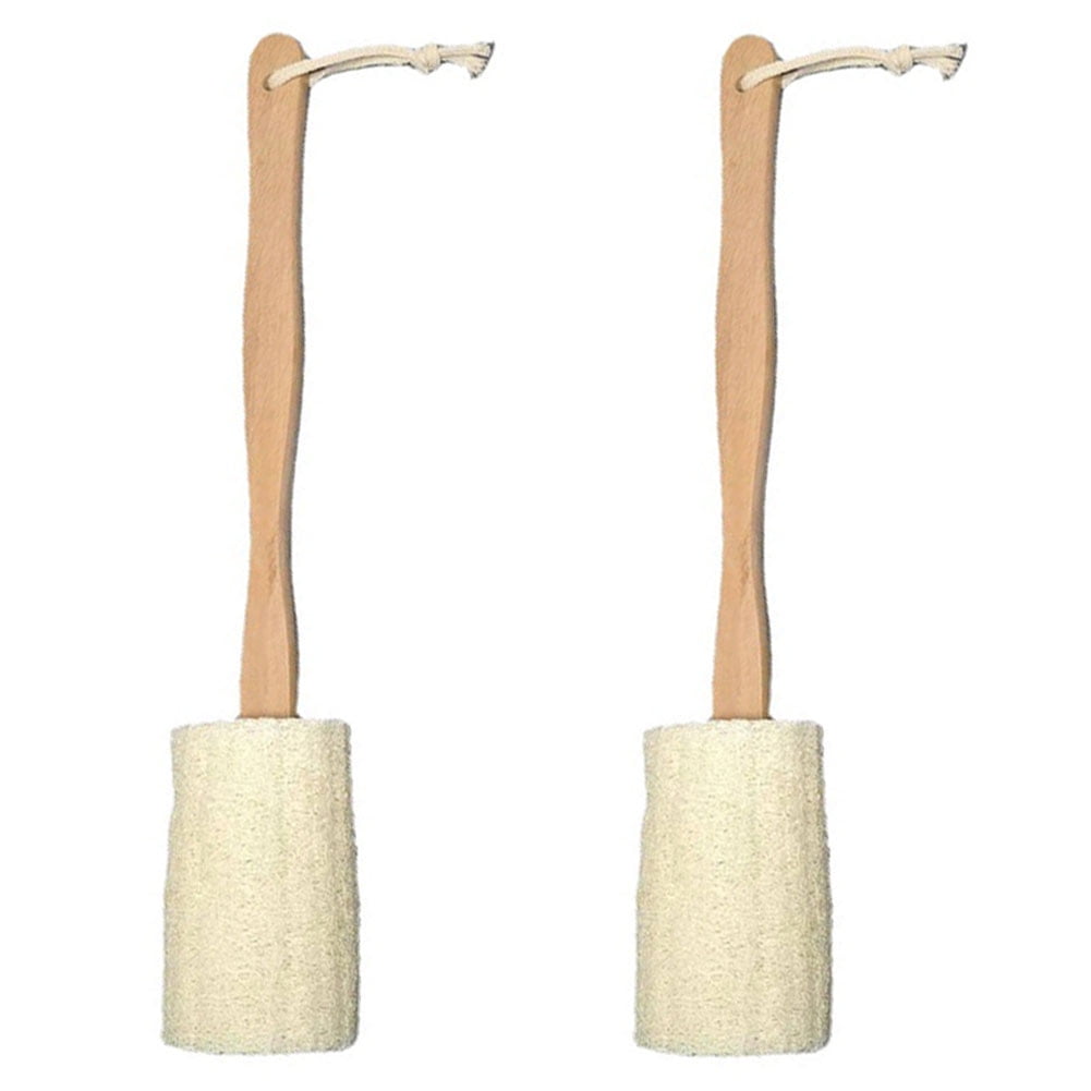 2Pcs Natural Exfoliating Loofah Back Sponge Scrubber with Long Wooden ...