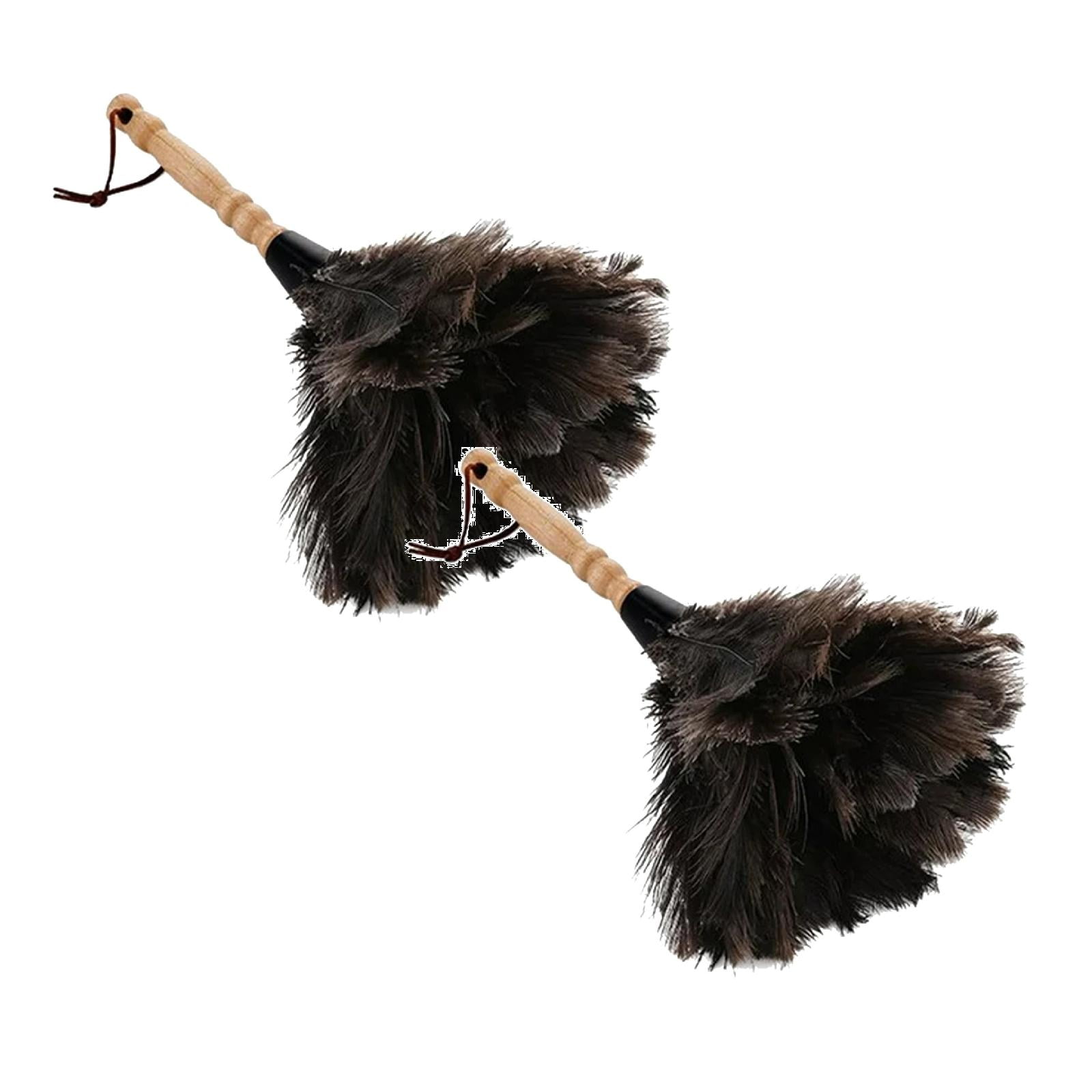 2Pcs Natural Feather Duster With Wooden Handle Brush Dusting Duster ...