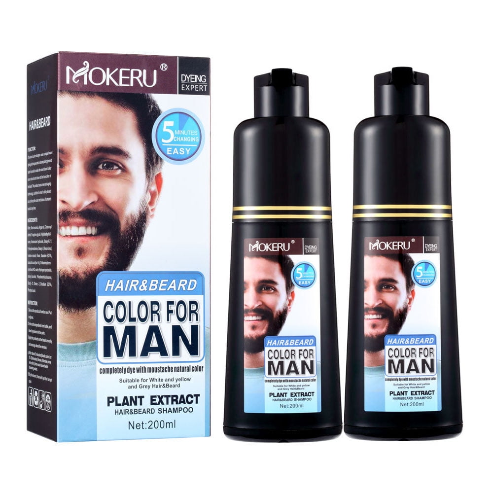 2Pcs Natural Permanent Beard Dye Shampoo,Beard Hair Color Shampoo for ...