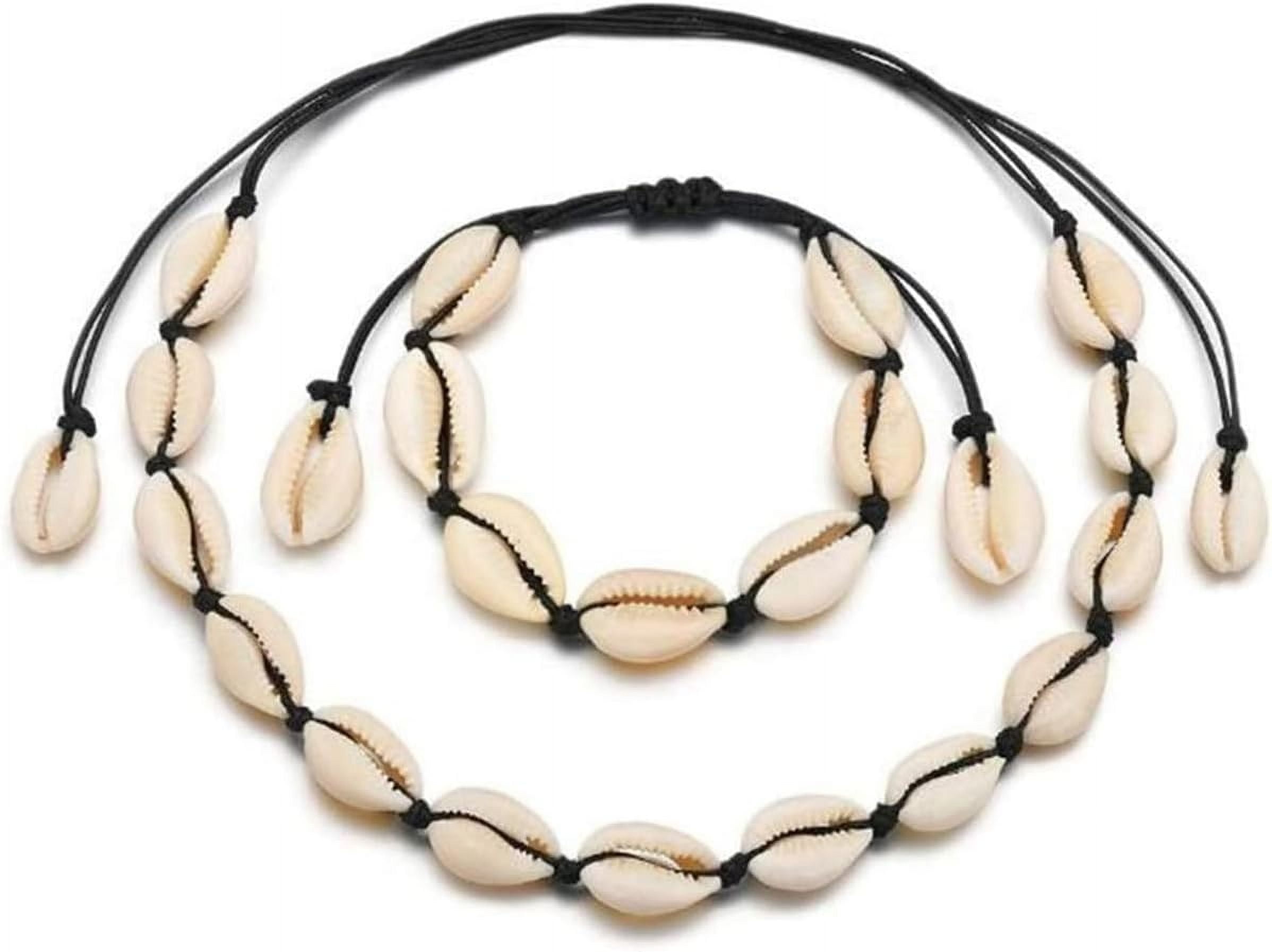 2Pcs Natural Shell Choker Necklace Bracelet Set for Women,Handmade ...