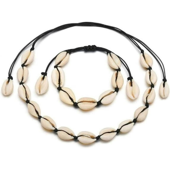 2Pcs Natural Shell Choker Necklace Bracelet Set for Women,Handmade ...