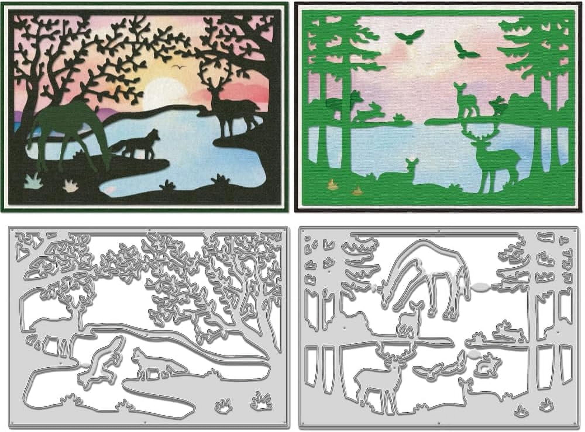 2Pcs Nature Scenery Frame Metal Cutting Dies Stencils Lake Giraffe ...