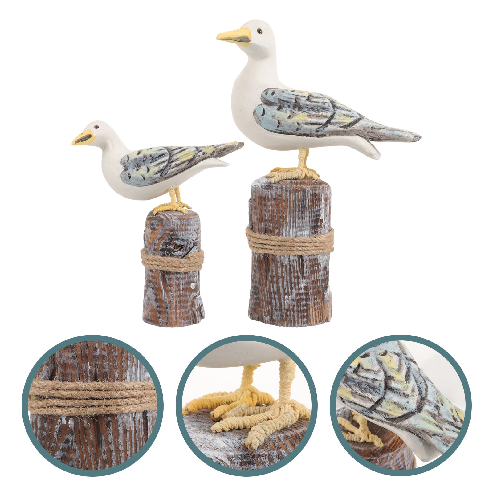 2Pcs Nautical Bird Figurine Model Wood Marine Decoration Mediterranean ...